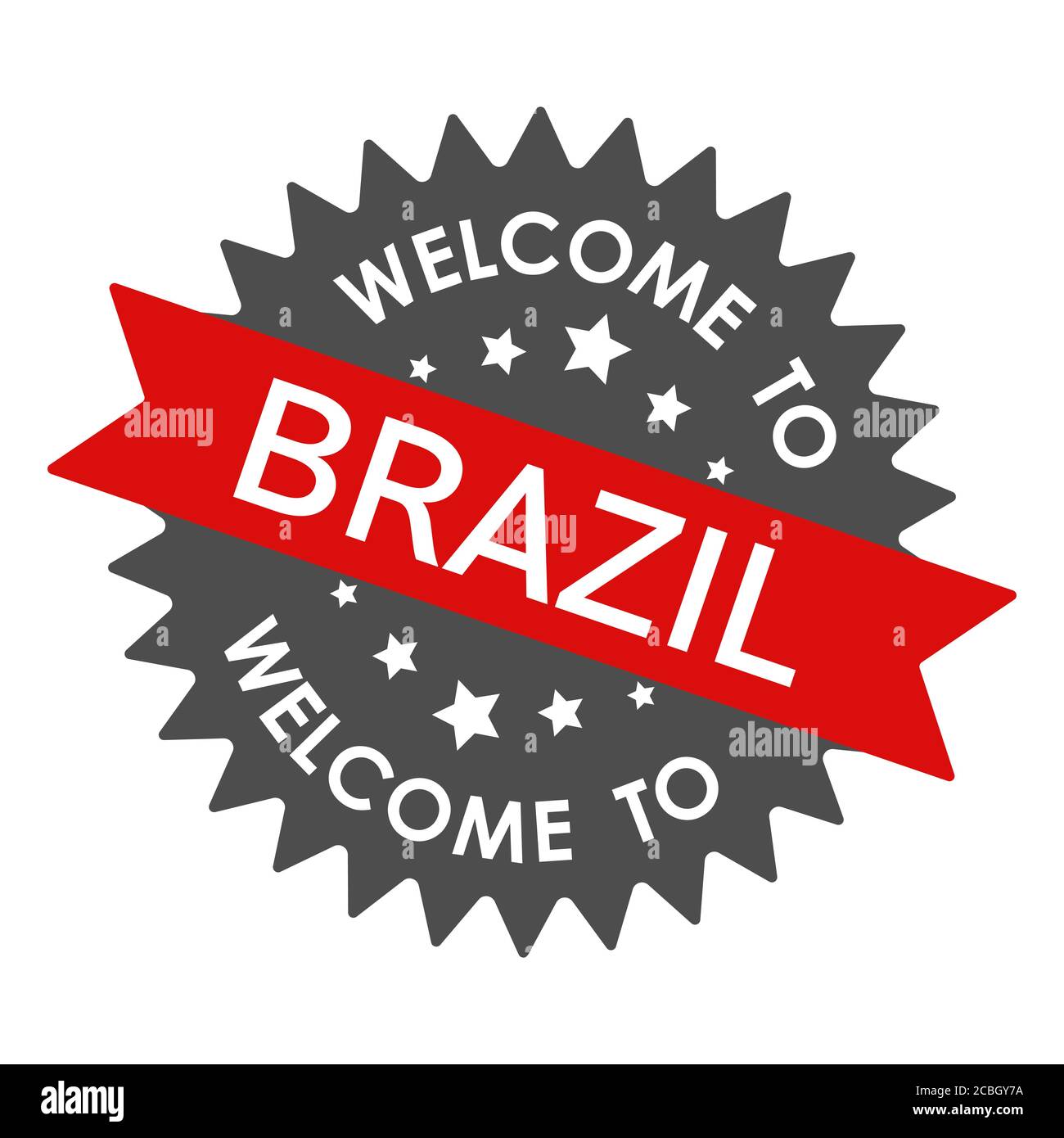 Welcome to BRAZIL. Round label with red ribbon. Vector illustration ...