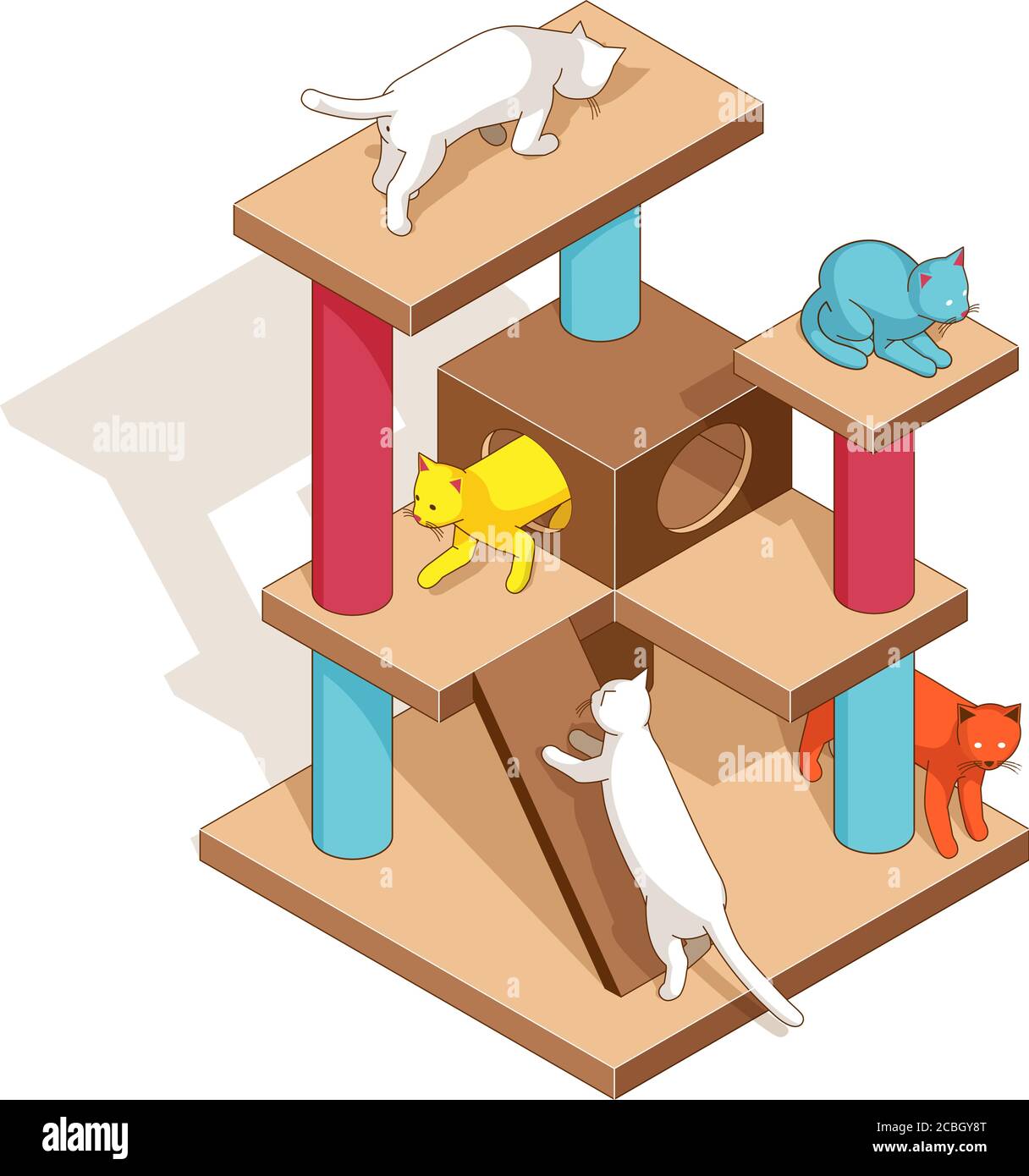 Cats playground isometric. Kittens on cat tower Stock Vector Image ...