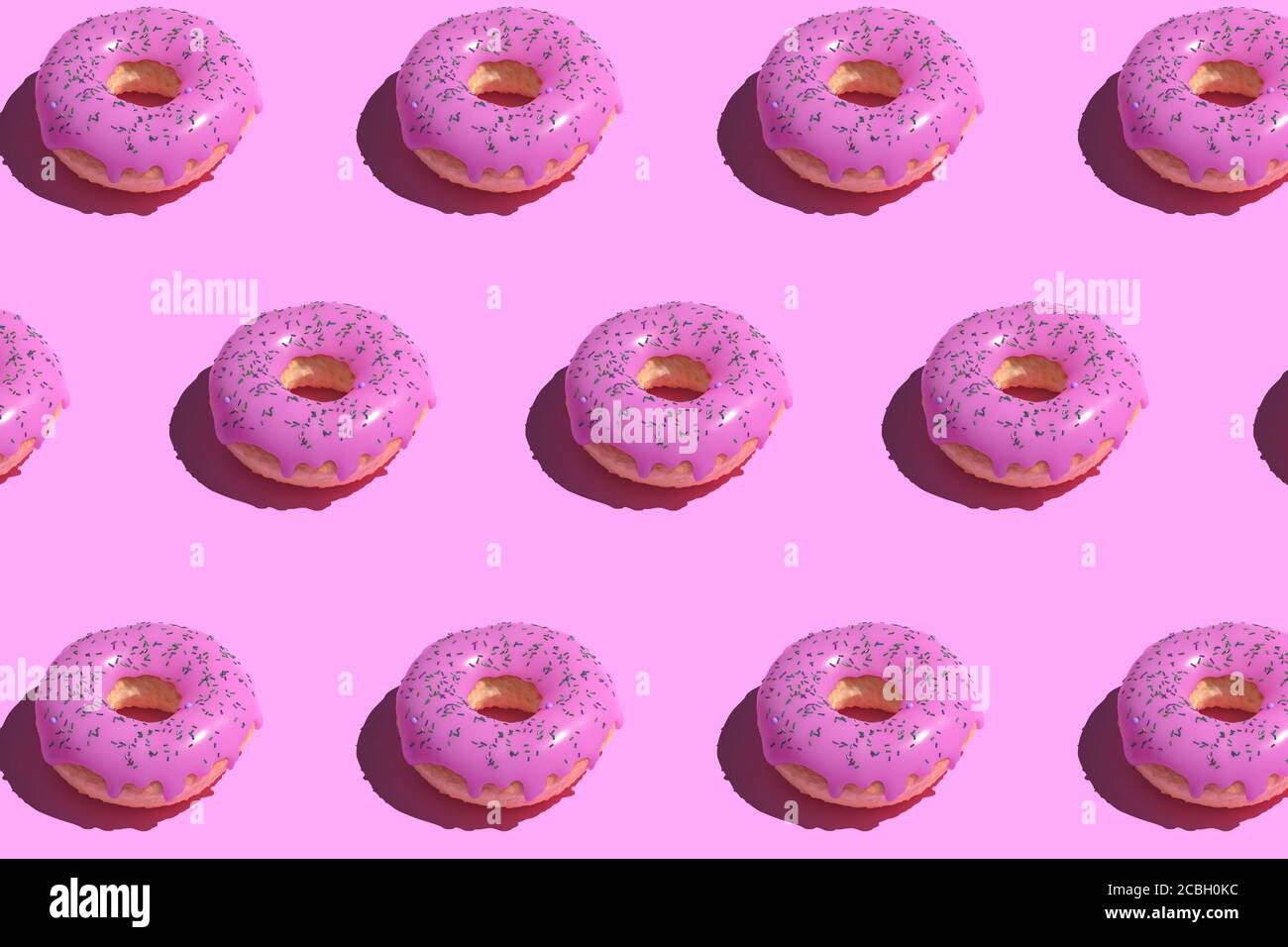 Pink glazed donut pattern on pastel background. Creative concept. 3d ...