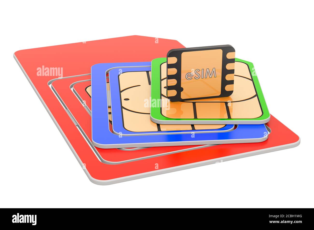 Set SIM-cards for mobile devices with chip, 3D rendering isolated on ...