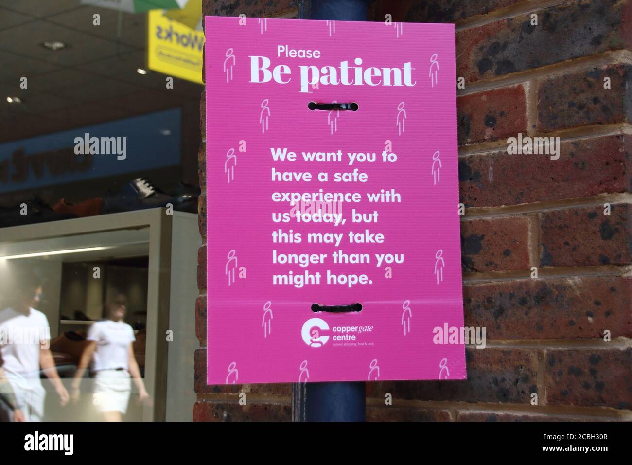 'Be patient' sign on a shopping street in York's Coppergate area.Daily ...