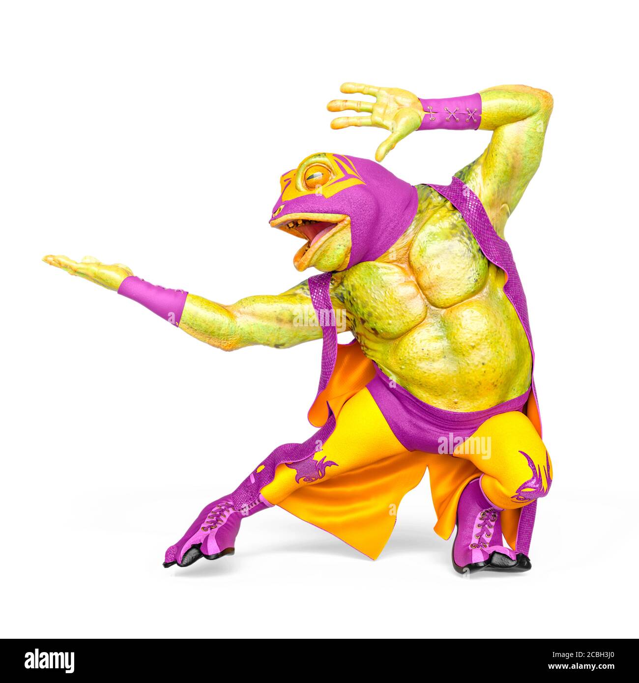 frog the big fighter is ready in white background, 3d illustration ...