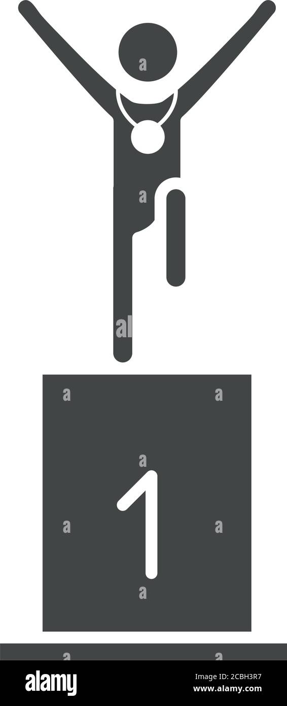 runner man on podium first place, running sport race silhouette icon ...