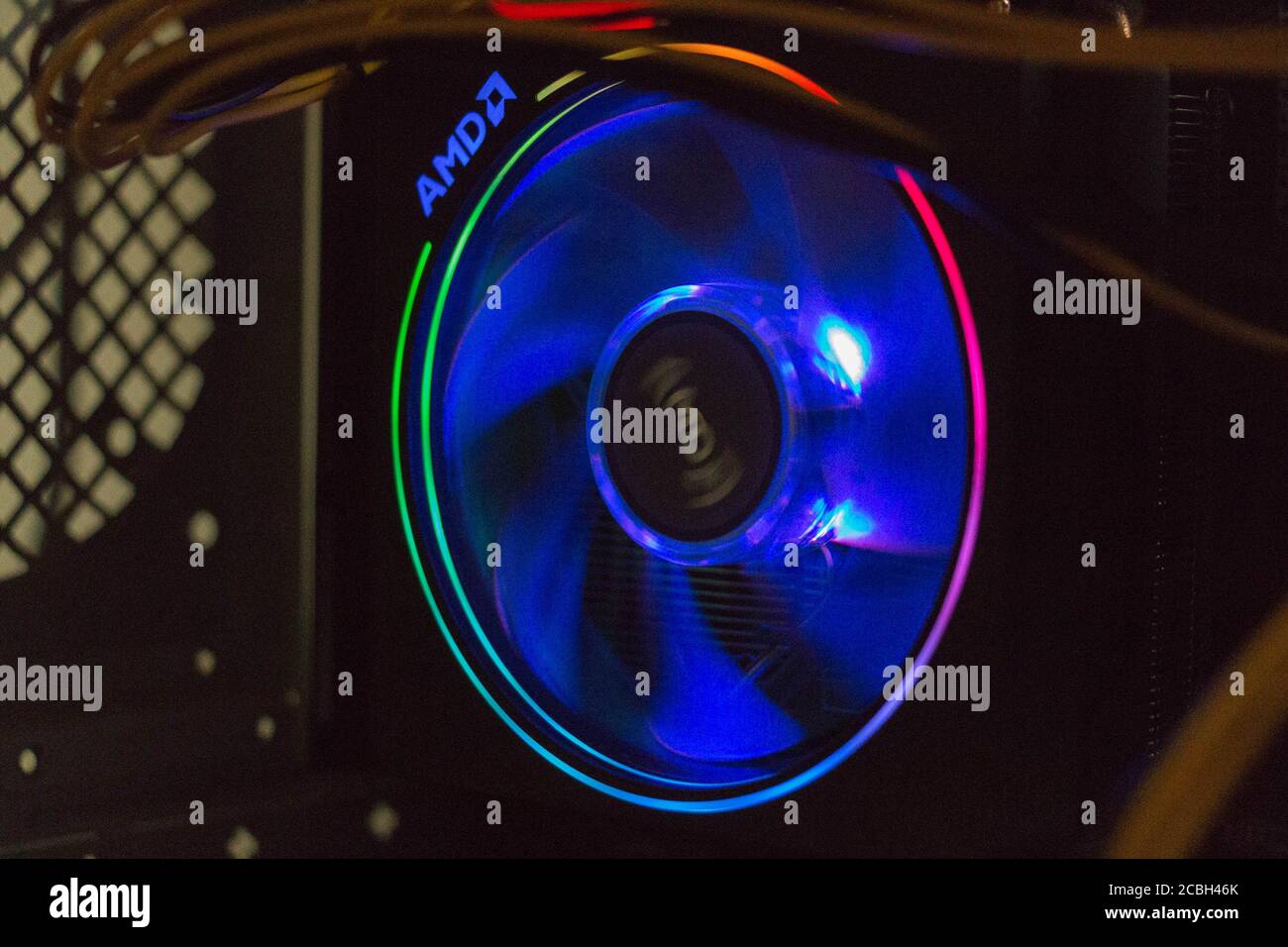 Close up view of neon light processor cooler Stock Photo - Alamy