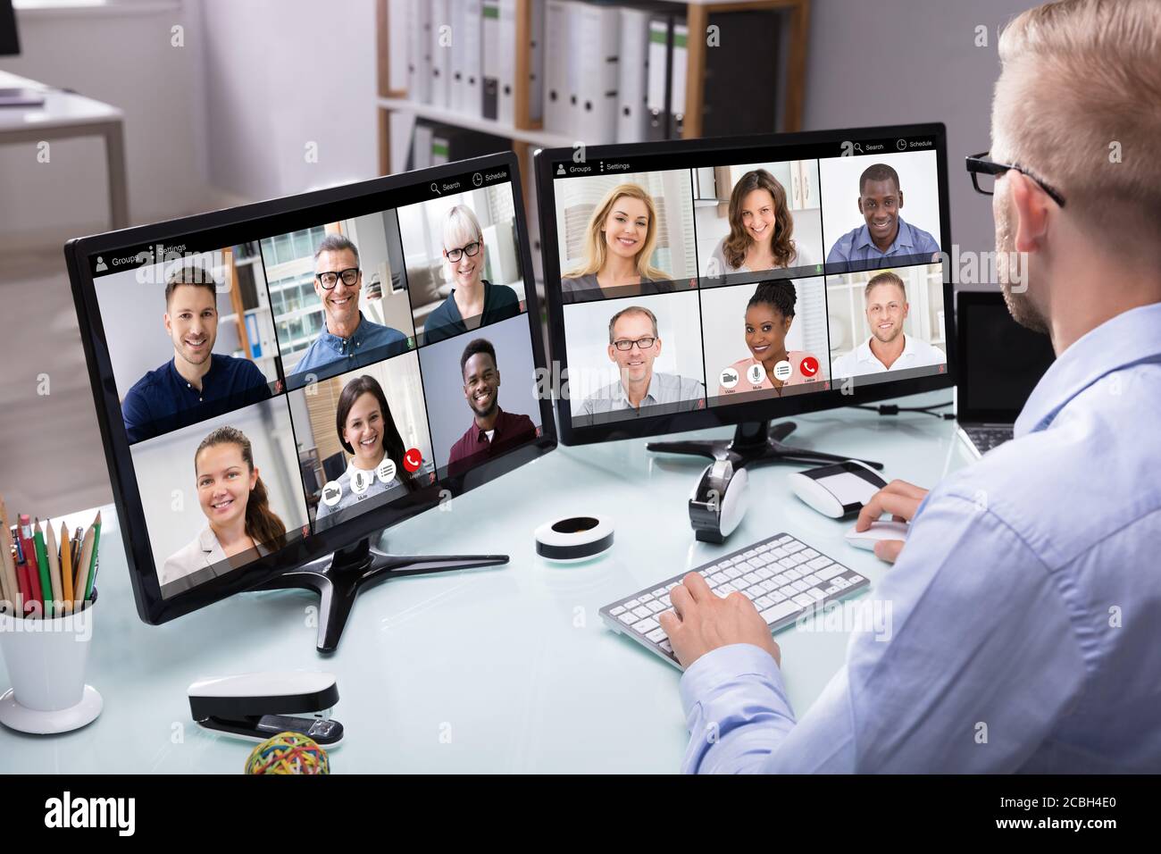Video Conferencing Call Business Meeting On Computer Stock Photo - Alamy