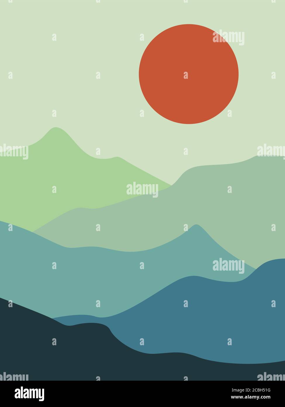 vector illustration of a mountain landscape with sun Stock Vector Image ...