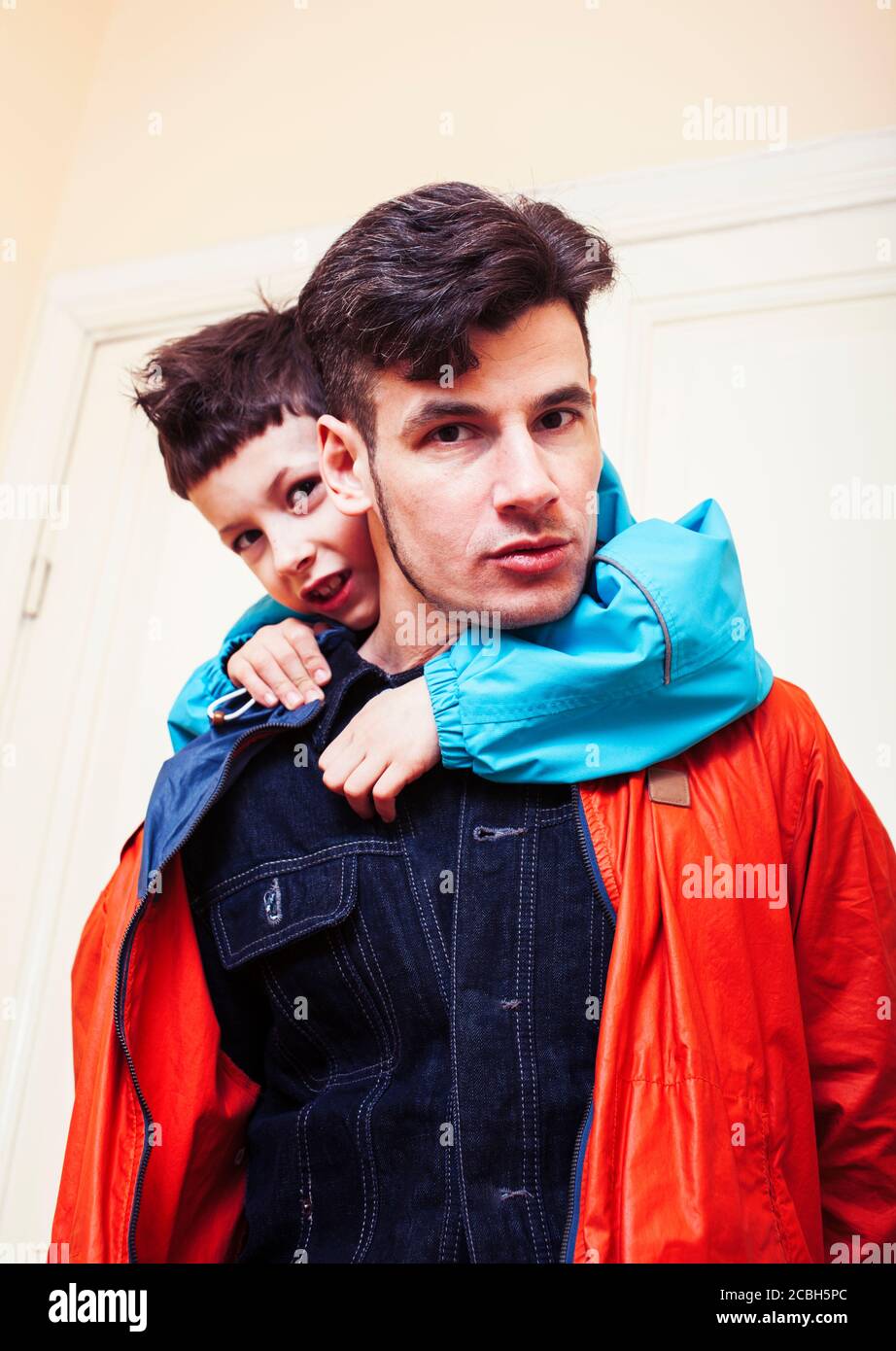 faher and son together having fun at home, lifestyle happy family ...