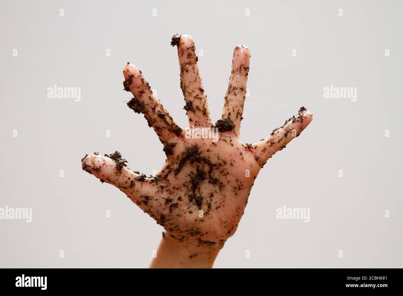 Dirty muddy hand on white background Stock Photo - Alamy