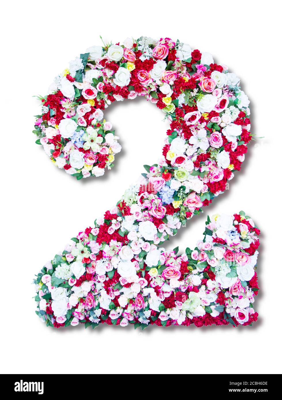 Arabic numeral 2 made from colorful flowers isolated on white ...