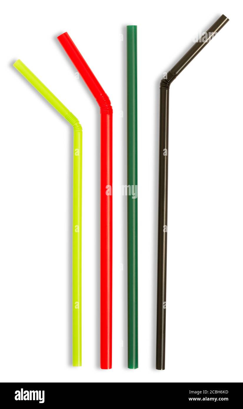 Multi-colored straws arragment in glass shaped with shadow isolated on ...