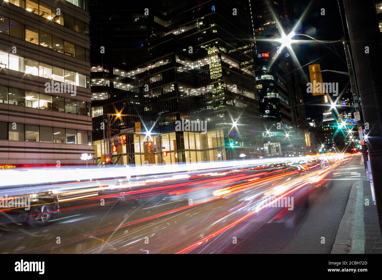 Streamed lights of downtown Toronto traffic during the evening Stock ...
