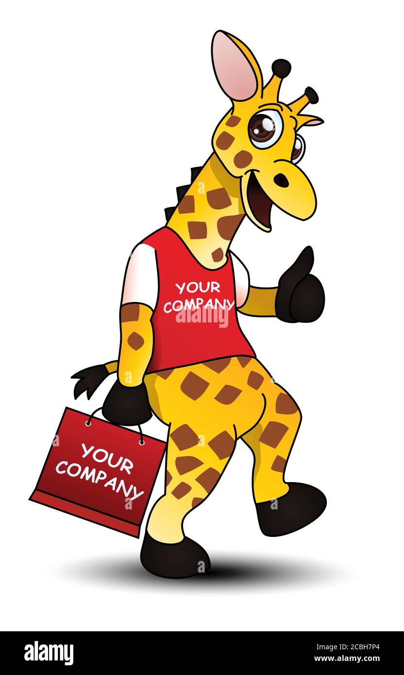 illustration of a giraffe mascot bring shopping bag on isolated white ...