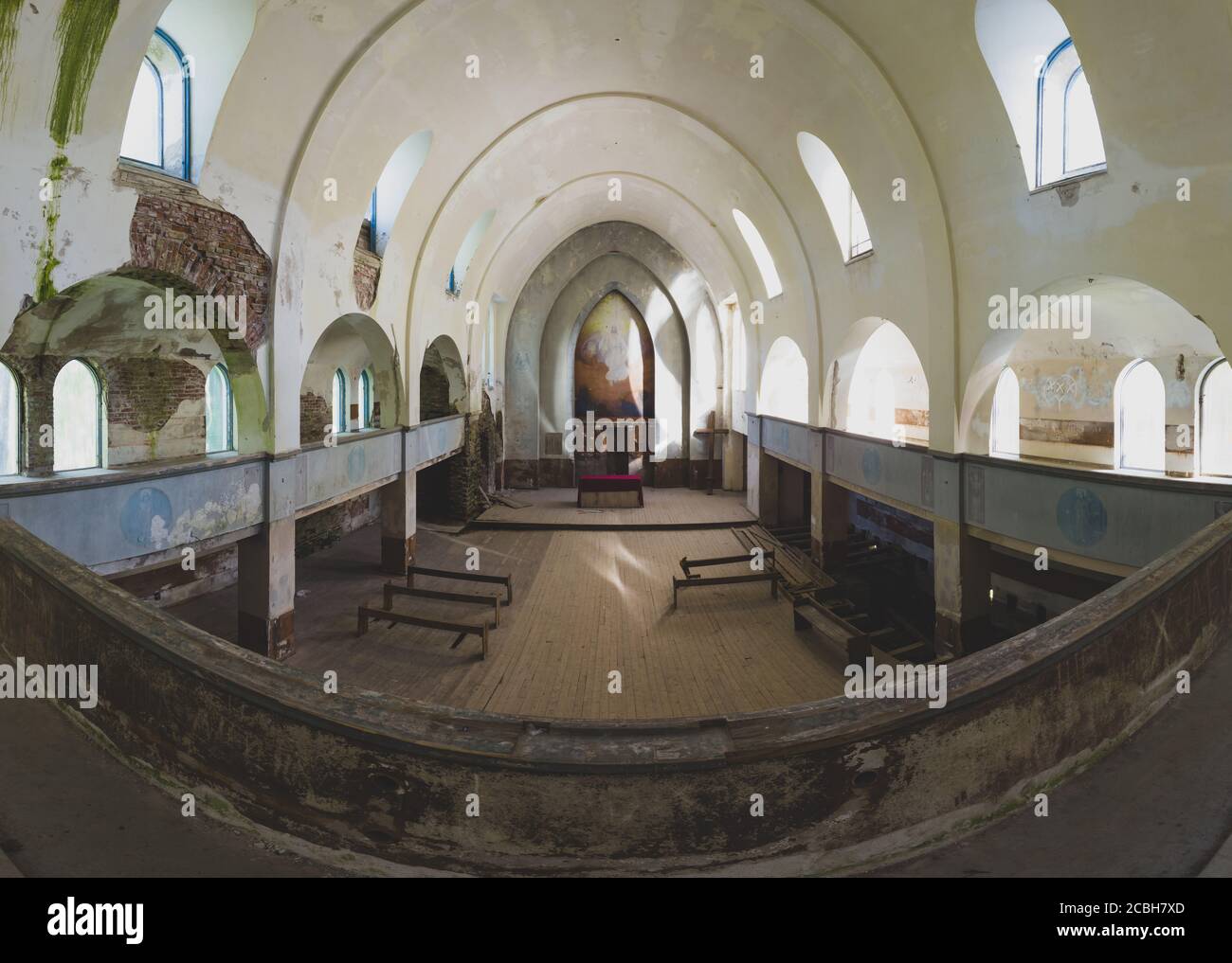 Inside an old abandoned church. ancient interior of the cult building ...