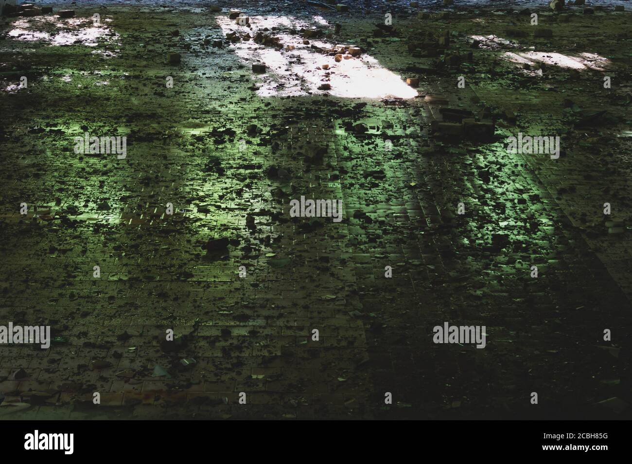 Floor of an old abandoned swimming pool. construction waste. ruined ...