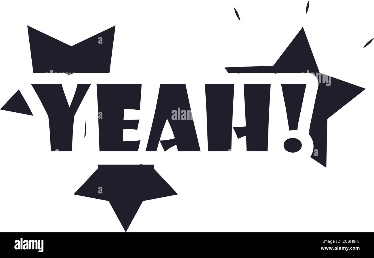slang bubbles, yeah text with stars over white background, silhouette ...