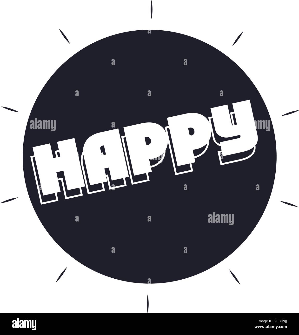 slang bubbles, round label happy word over white background, silhouette ...