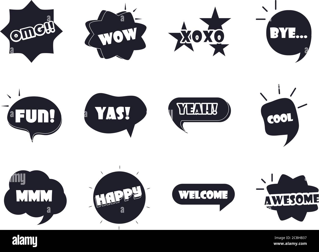slang bubbles different words and phrases in multicolor cartoon, omg ...