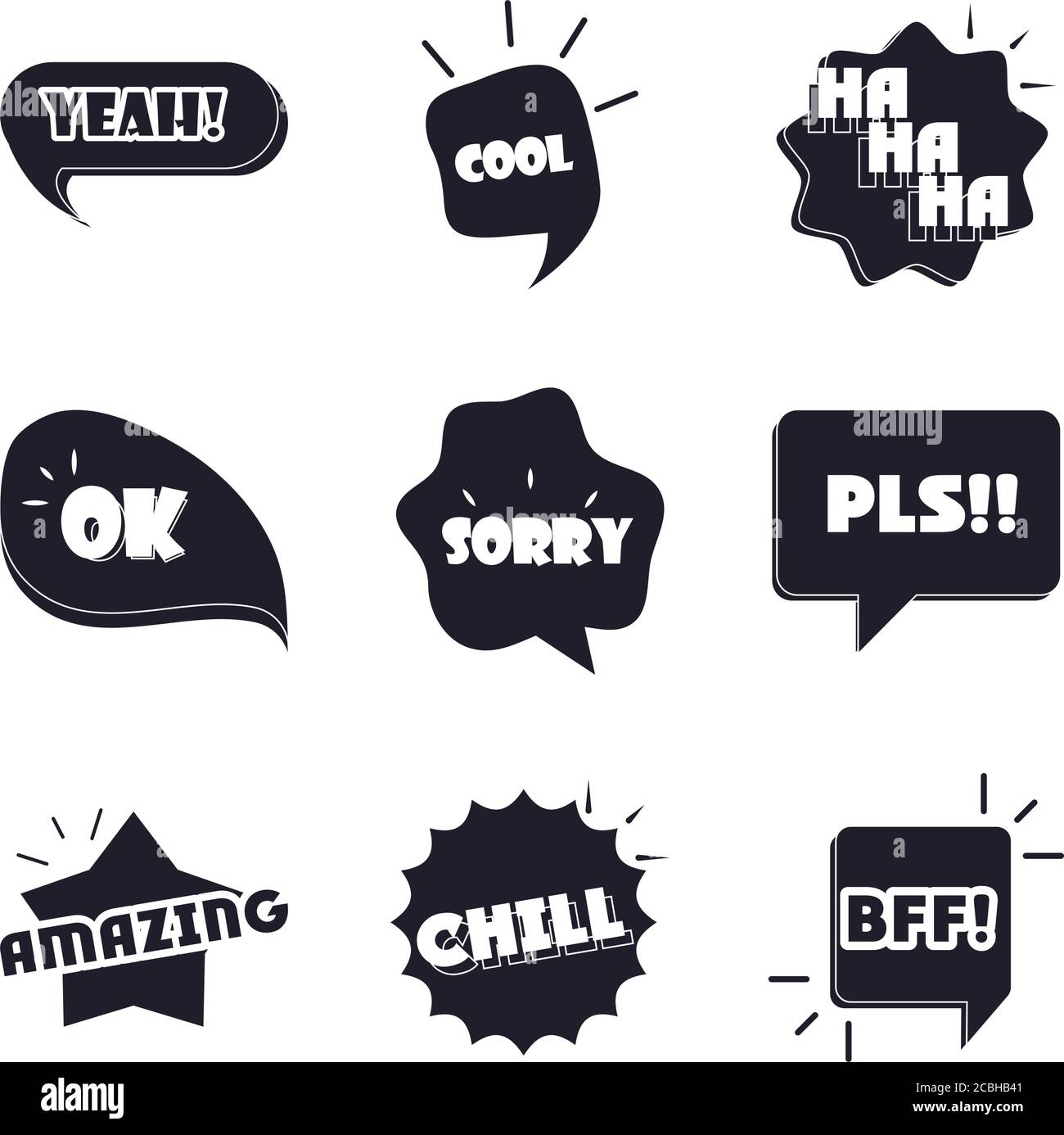 slang bubbles different words and phrases in multicolor cartoon, bye ...