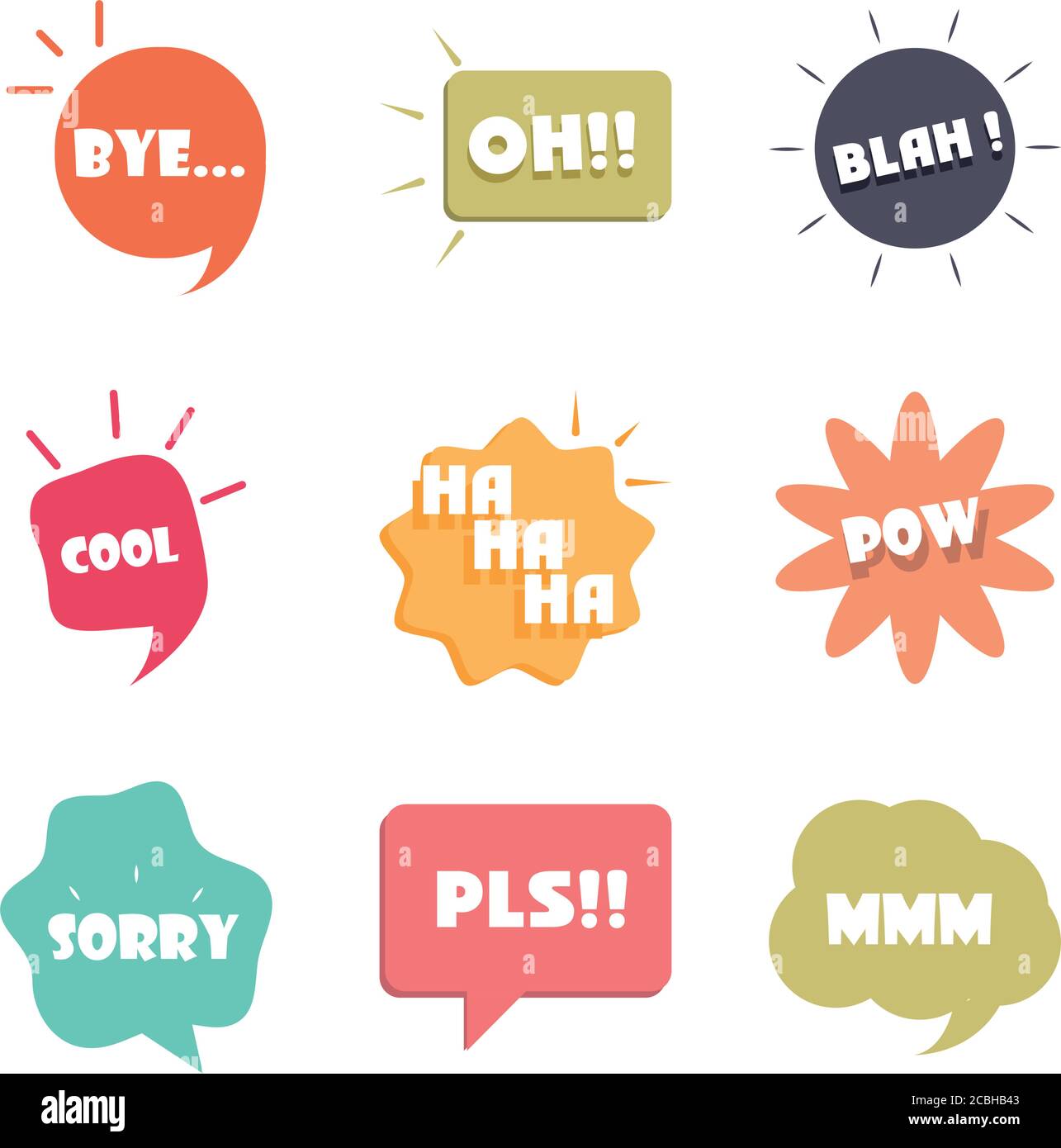 slang bubbles different words and phrases in multicolor cartoon, bye ...
