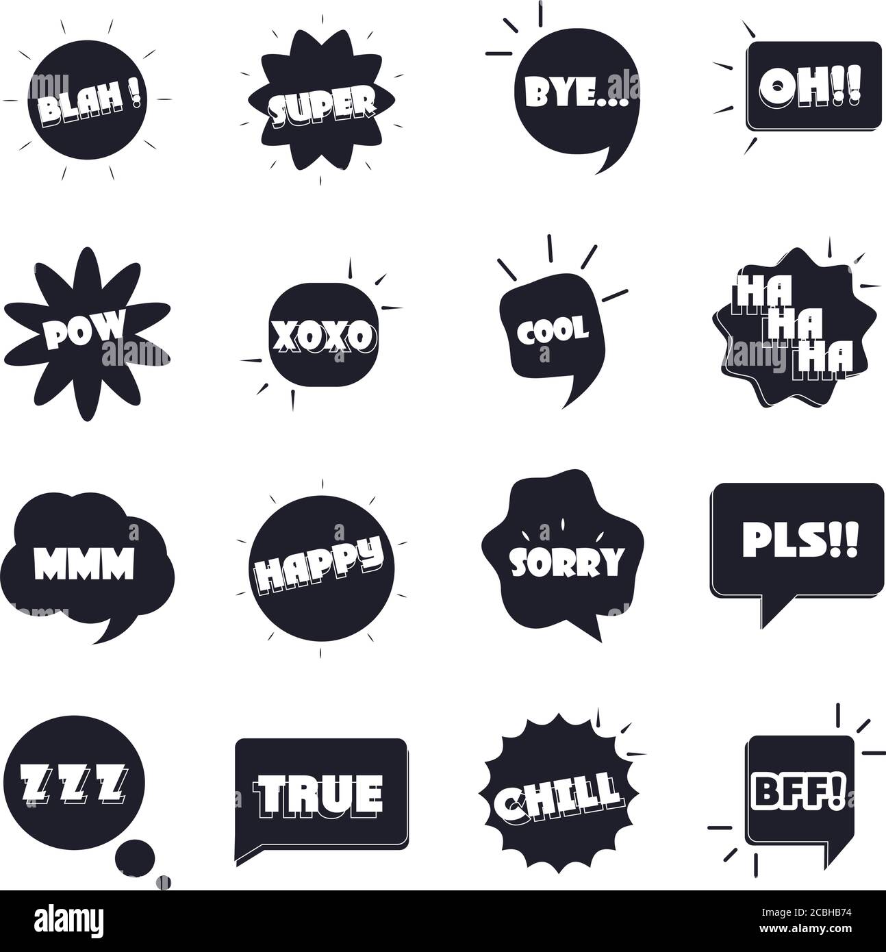 slang bubbles different words and phrases, bang yes sorry yeah flat ...