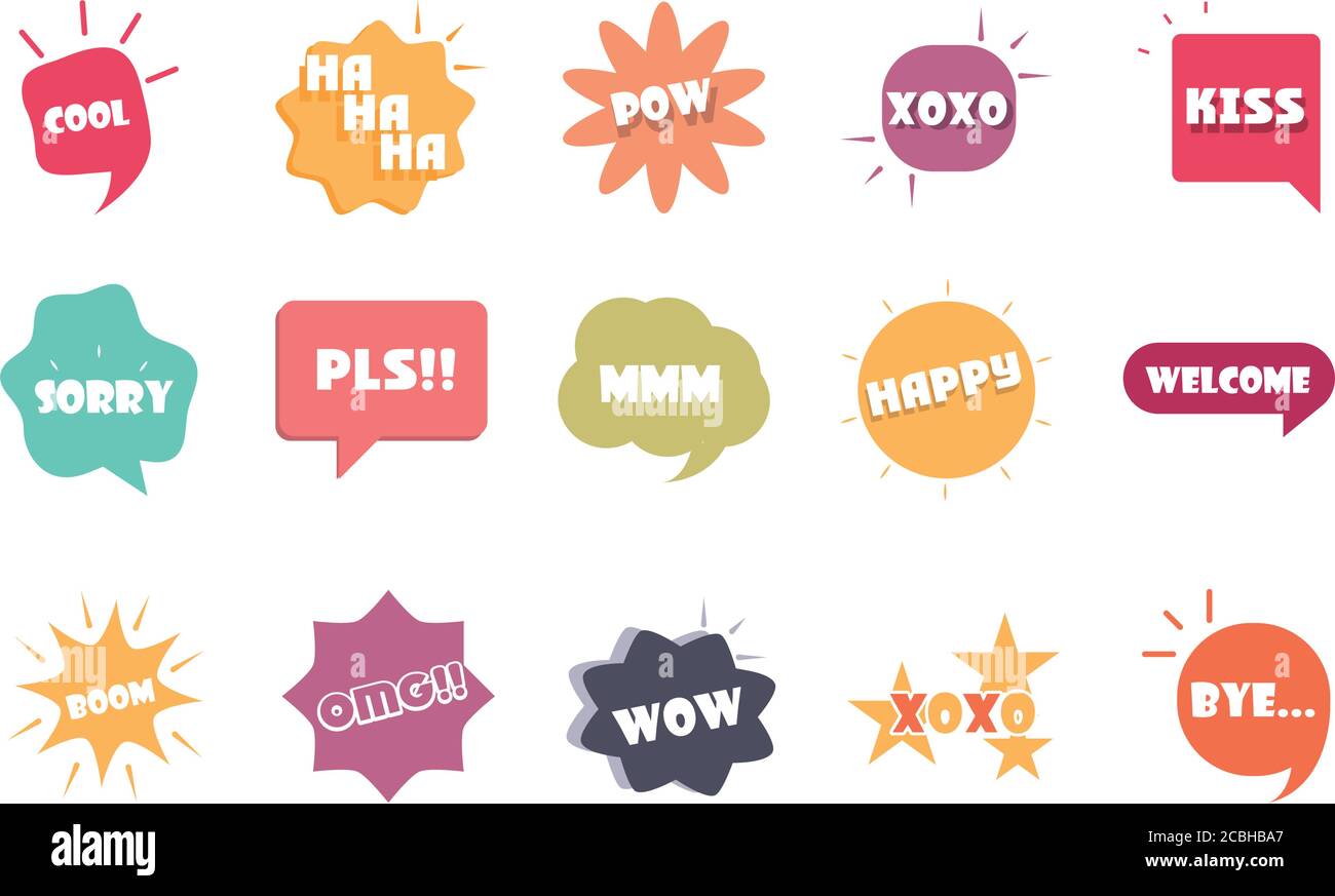 slang bubbles different words and phrases in multicolor cartoon, cool ...