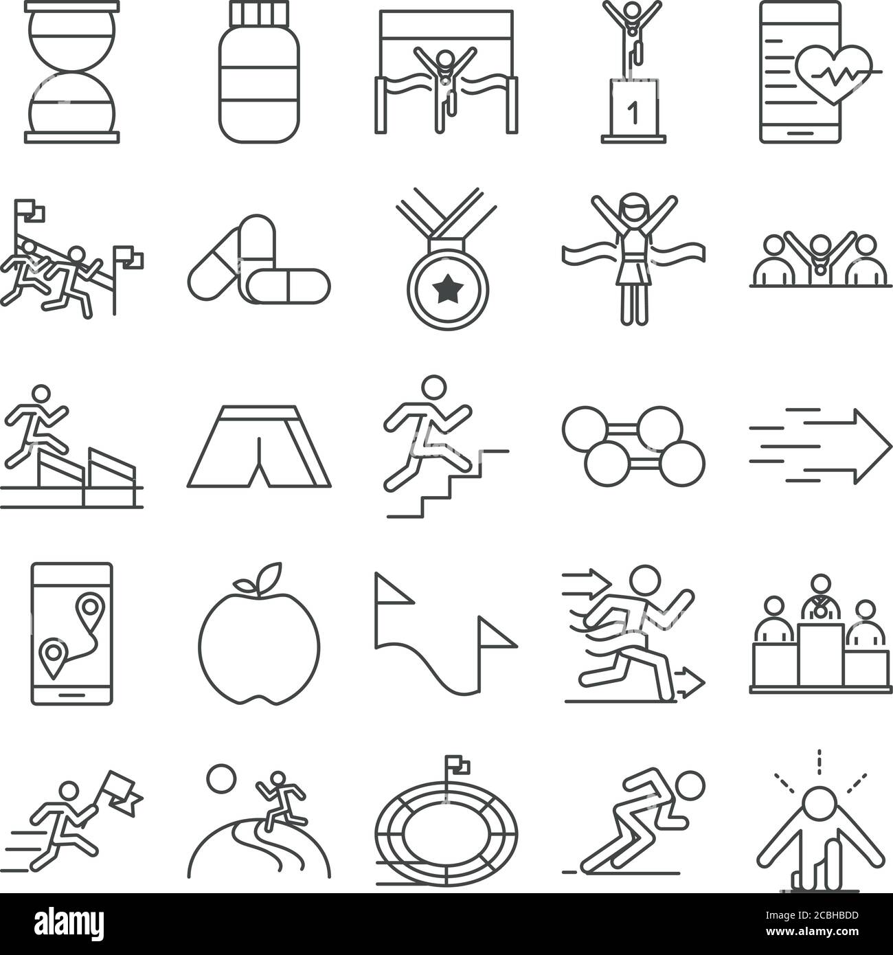 running sport race clock protein medal barbell apple stadium people ...