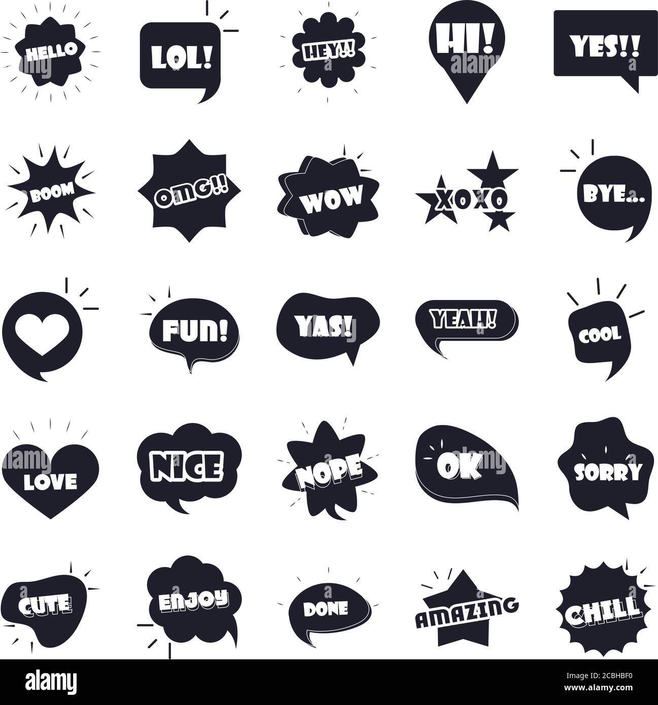 slang bubbles different words and phrases in multicolor cartoon, hello ...