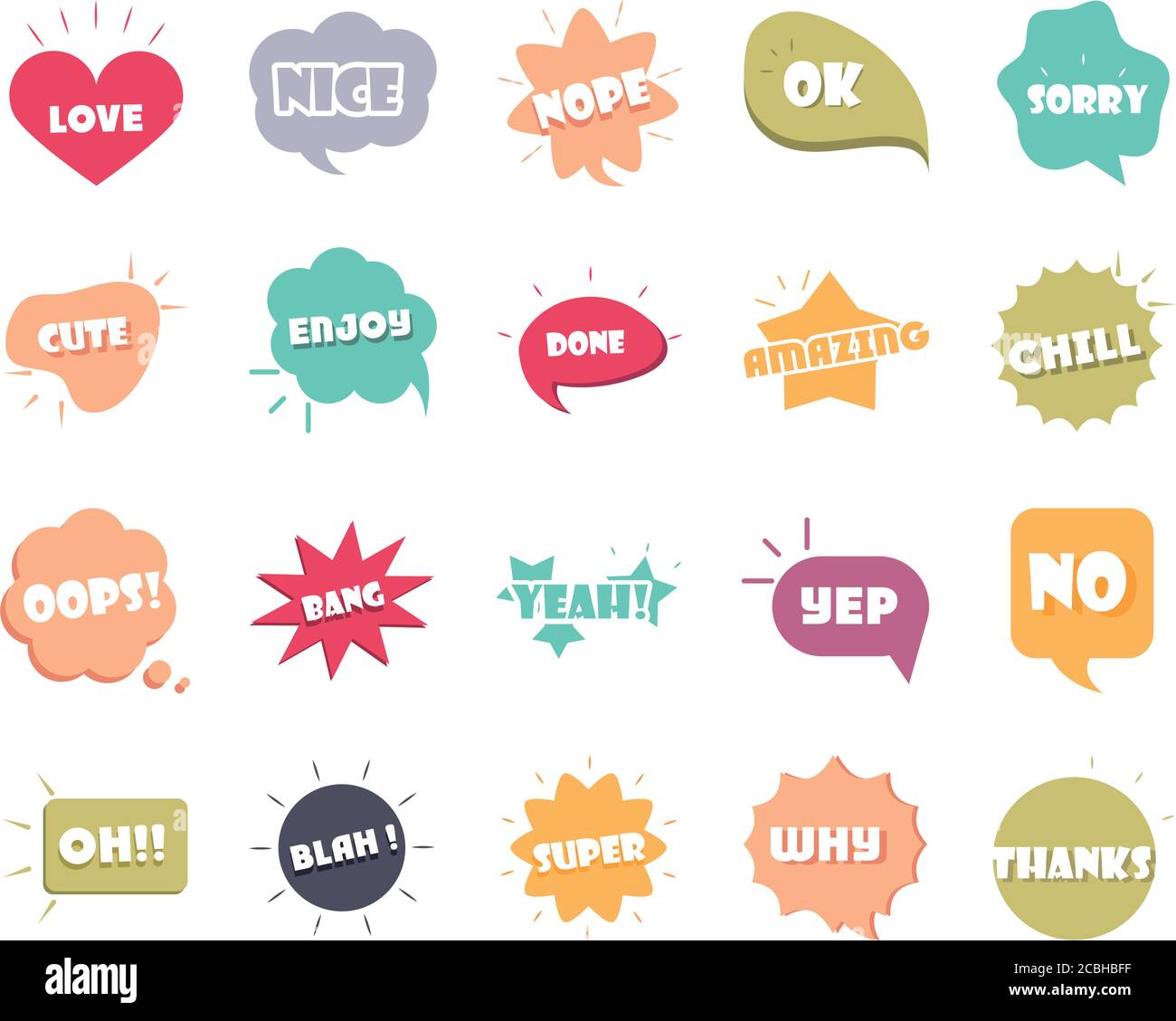 slang bubbles different words and phrases in multicolor cartoon, love ...