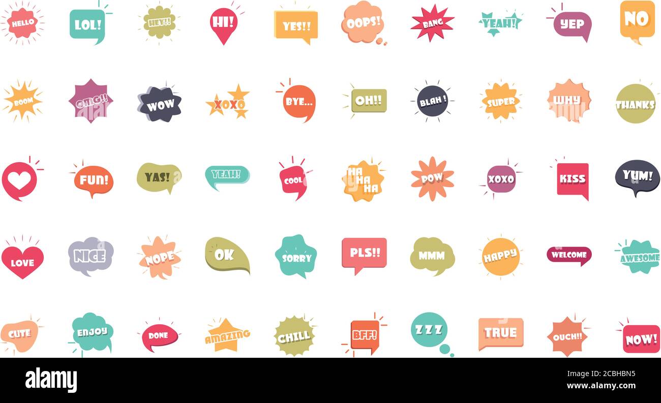 slang bubbles different words and phrases in multicolor cartoon, hello ...