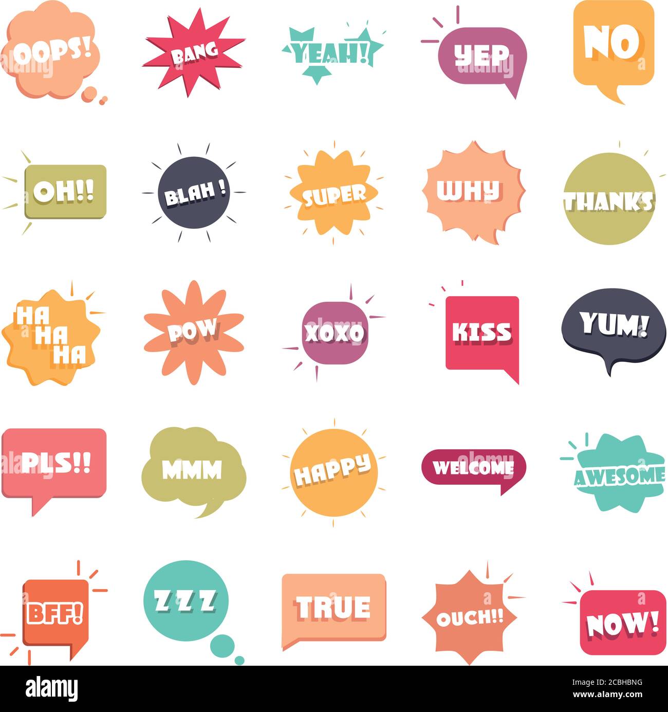 slang bubbles different words and phrases in multicolor cartoon, kiss ...