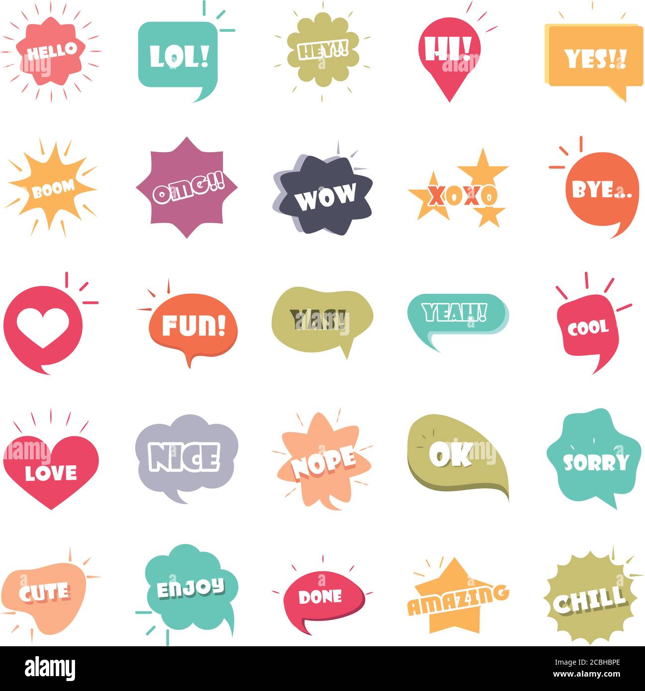 slang bubbles different words and phrases in multicolor cartoon, hello ...