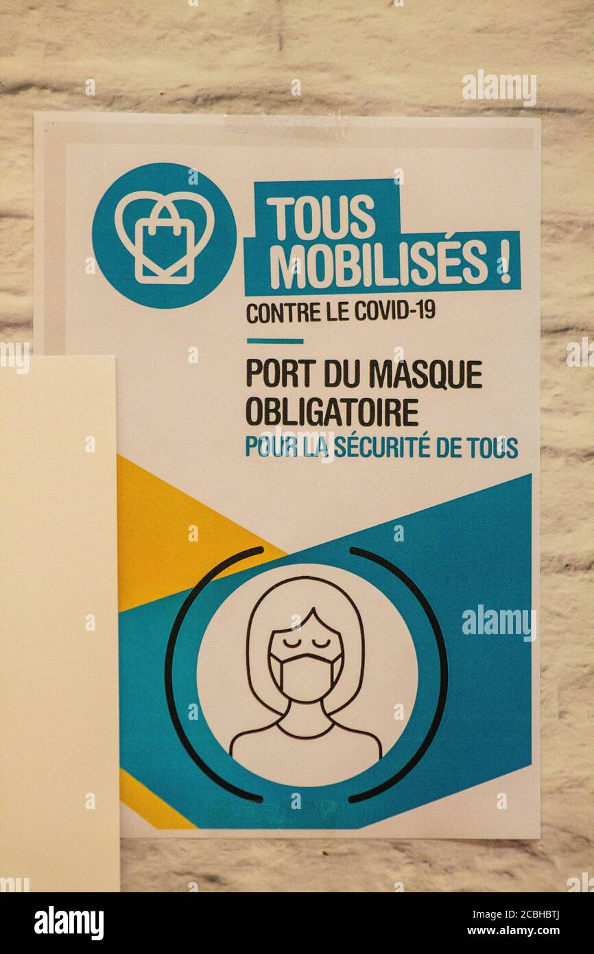 Reims France August 13, 2020 View of an information poster to protect ...