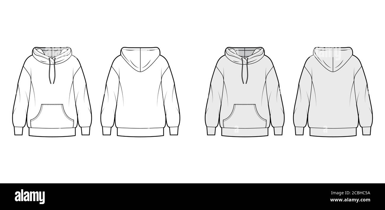 Oversized cotton-fleece hoodie technical fashion illustration with ...