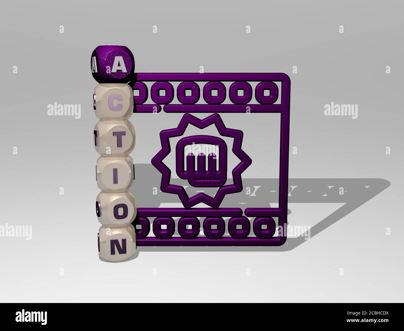 3D graphical image of ACTION vertically along with text built around ...