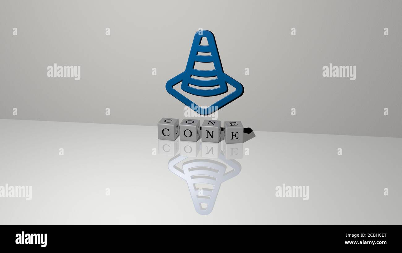 CONE text of cubic dice letters on the floor and 3D icon on the wall ...