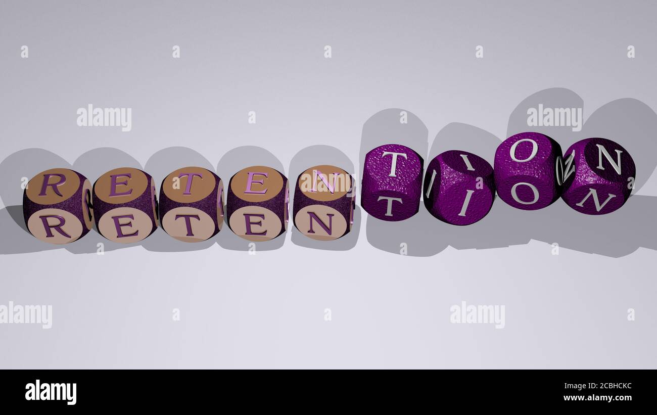 RETENTION text by dancing dice letters - 3D illustration for customer ...