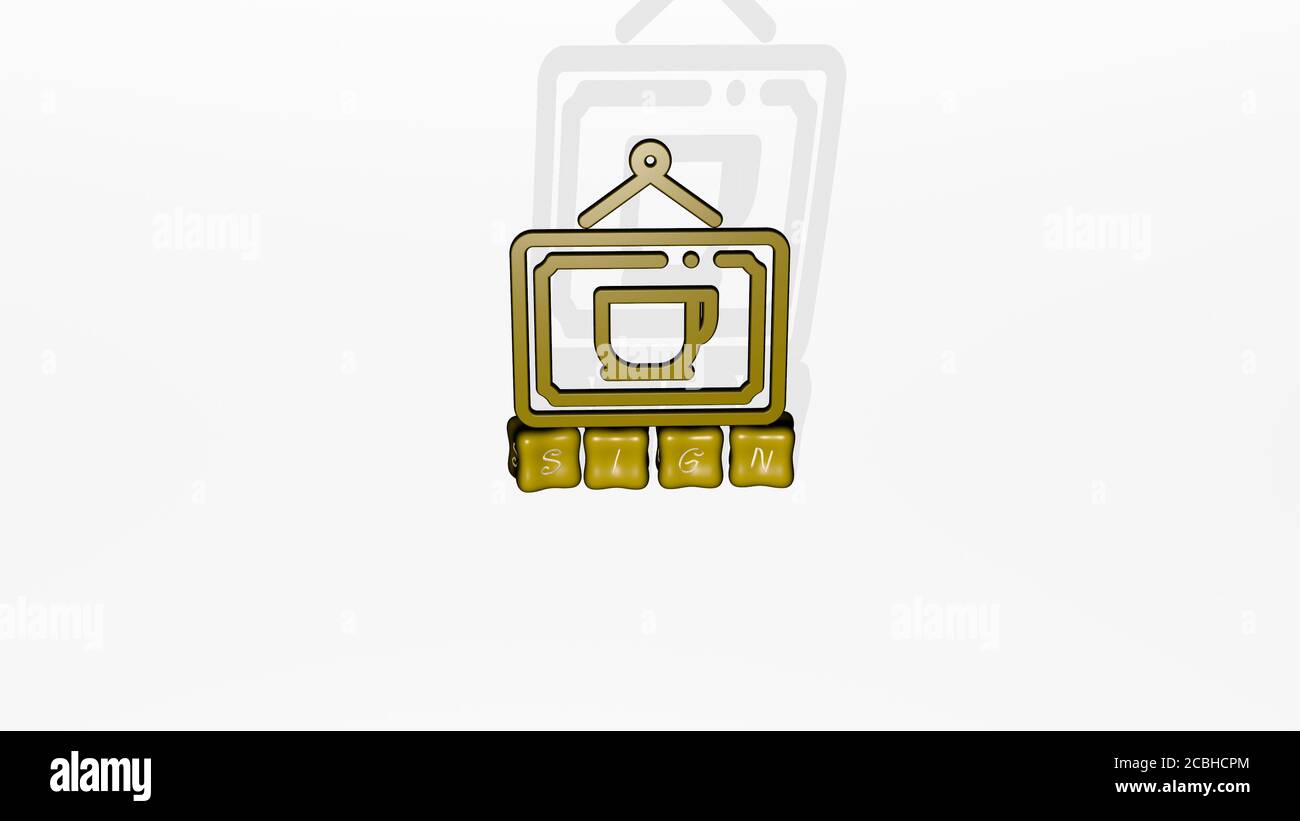 sign 3D icon object on text of cubic letters - 3D illustration for ...