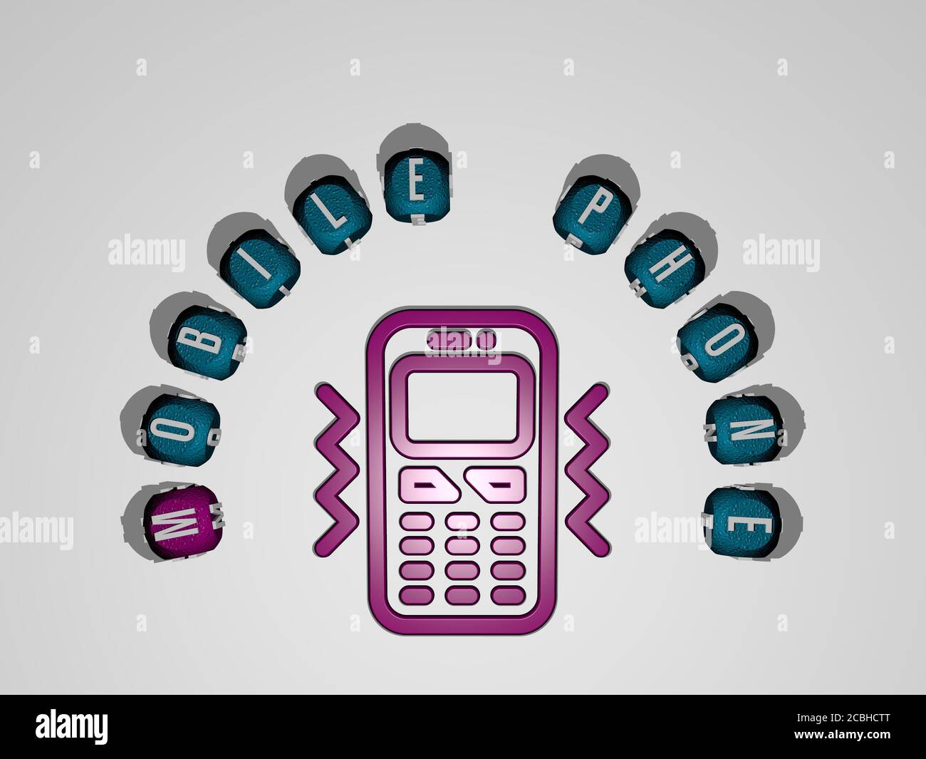 mobile phone icon surrounded by the text of individual letters - 3D ...