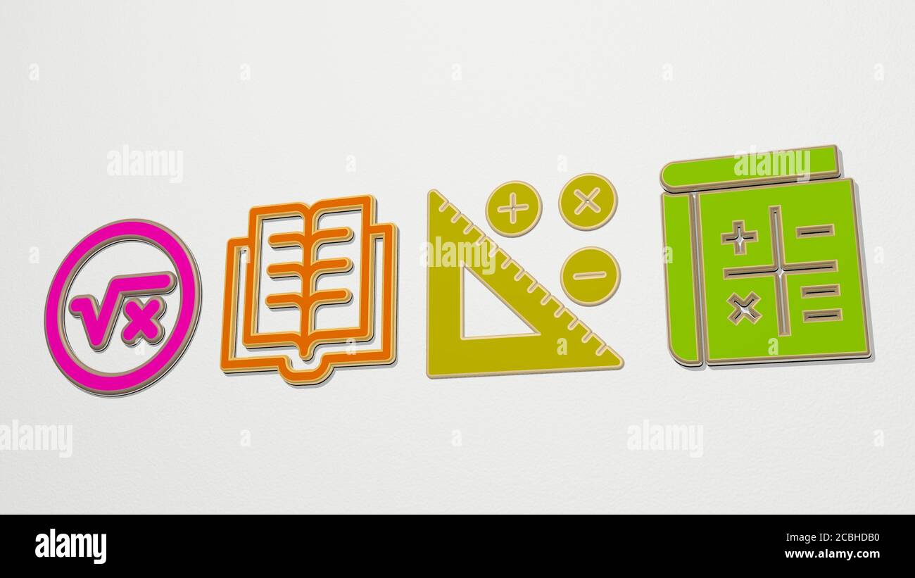 math 4 icons set - 3D illustration for background and education Stock ...