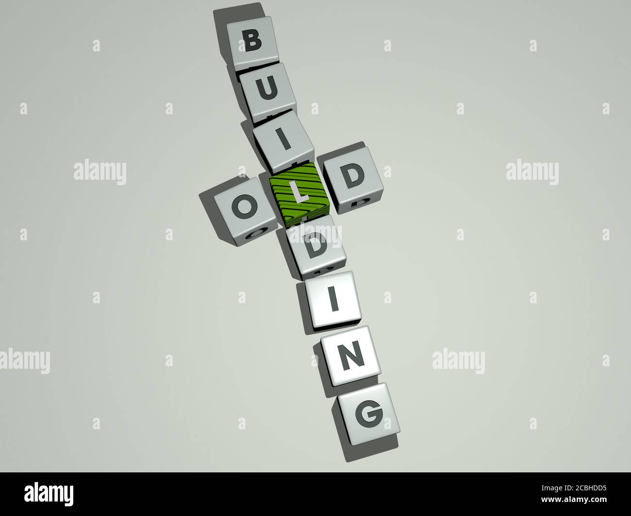 old building crossword by cubic dice letters - 3D illustration for ...