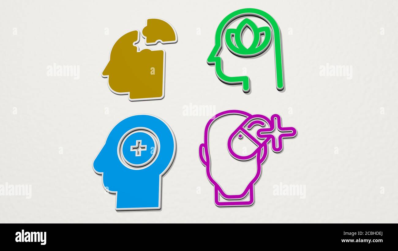 mental health colorful set of icons - 3D illustration Stock Photo - Alamy