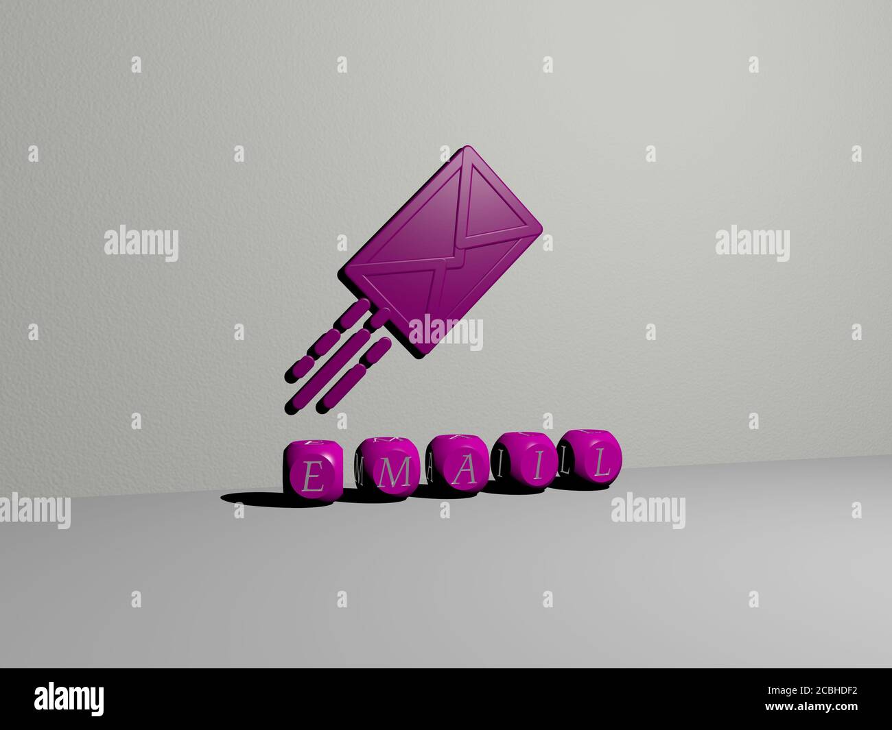 email 3D icon on the wall and text of cubic alphabets on the floor - 3D ...