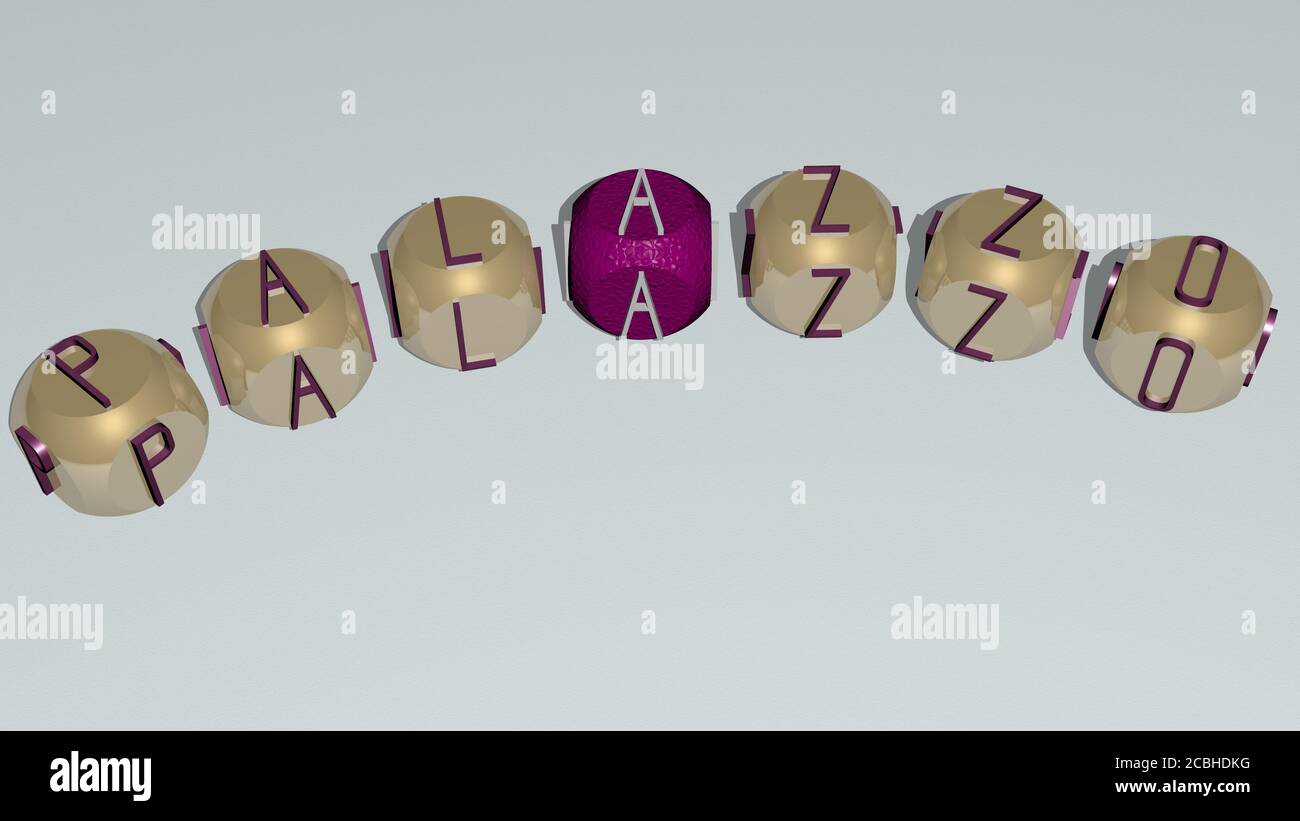 palazzo curved text of cubic dice letters - 3D illustration for italy ...