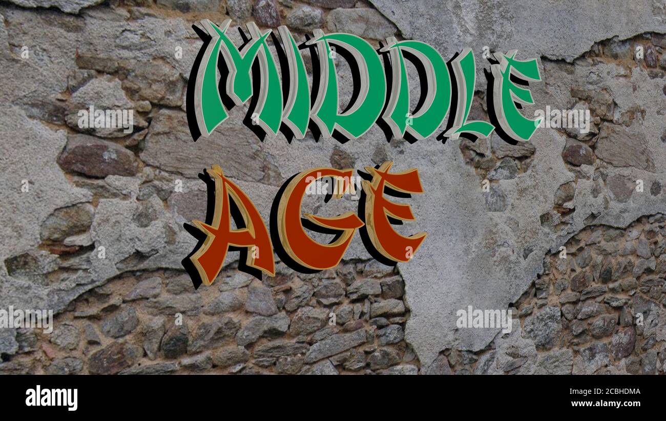 middle age text on textured wall - 3D illustration for background and ...