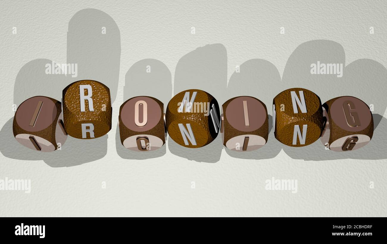 IRONING text by dancing dice letters - 3D illustration for clothes and ...
