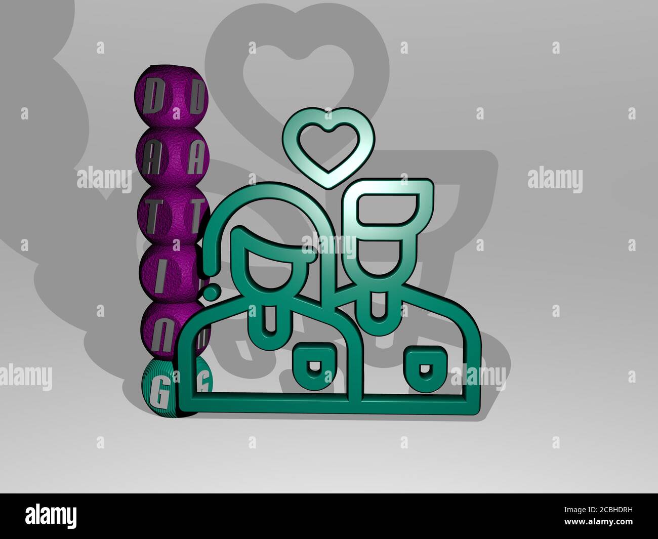 dating 3D icon and dice letter text - 3D illustration for couple and ...
