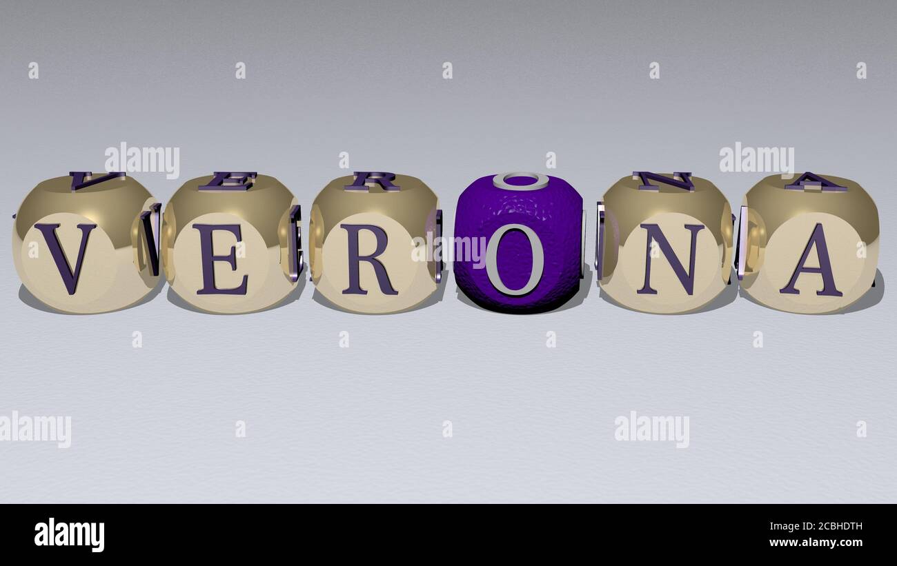 VERONA text by cubic dice letters - 3D illustration for italy and city ...