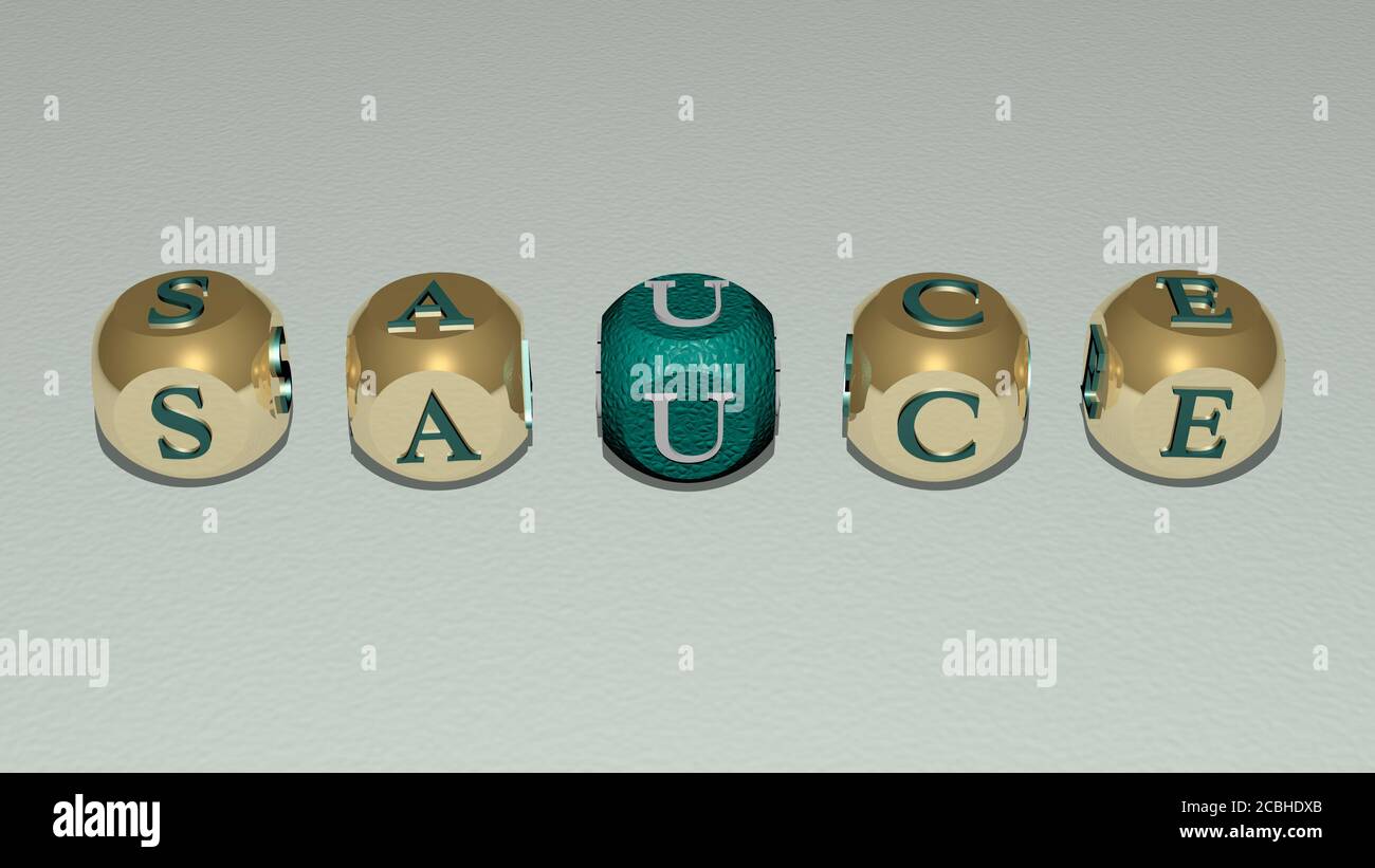 sauce text by cubic dice letters - 3D illustration for background and ...