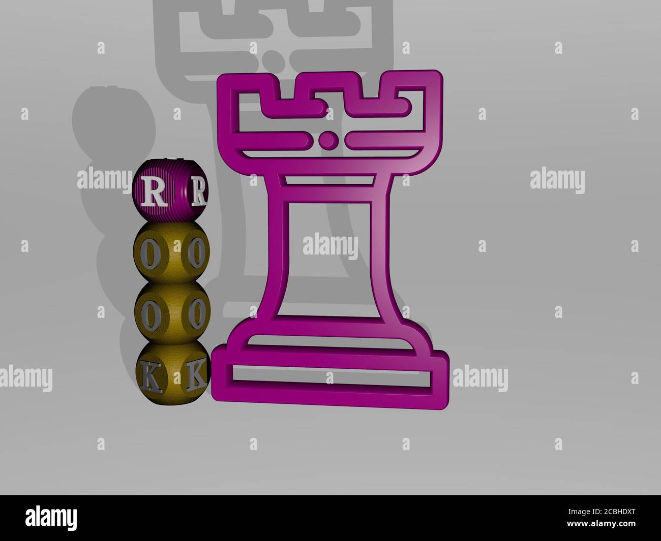rook 3D icon and dice letter text - 3D illustration for chess and black ...