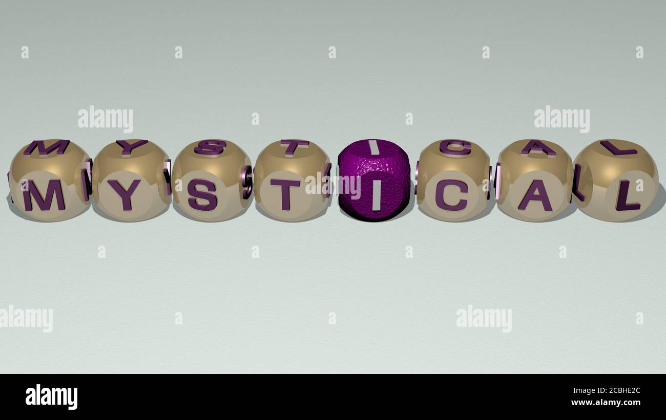 MYSTICAL text by cubic dice letters - 3D illustration for background ...